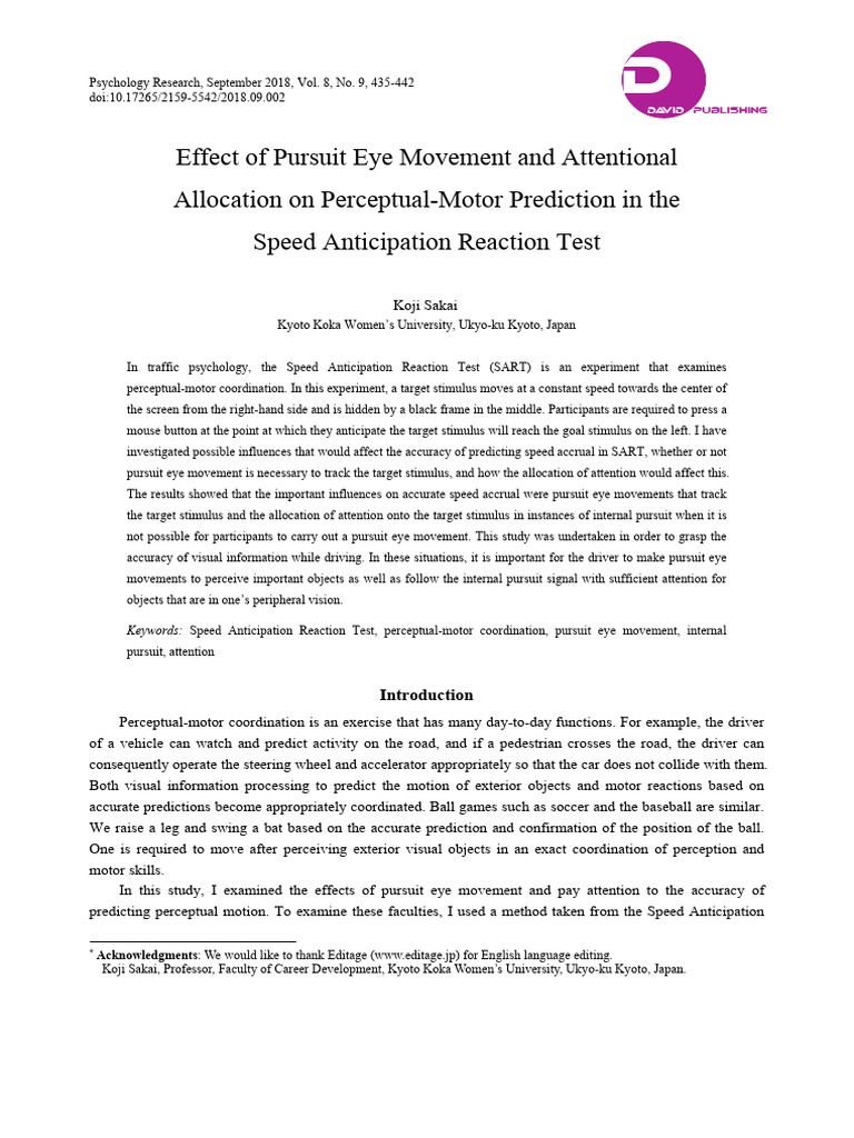 Effect of Pursuit Eye Movement and Attentional Allocation On Perceptual-Motor Prediction in The ...