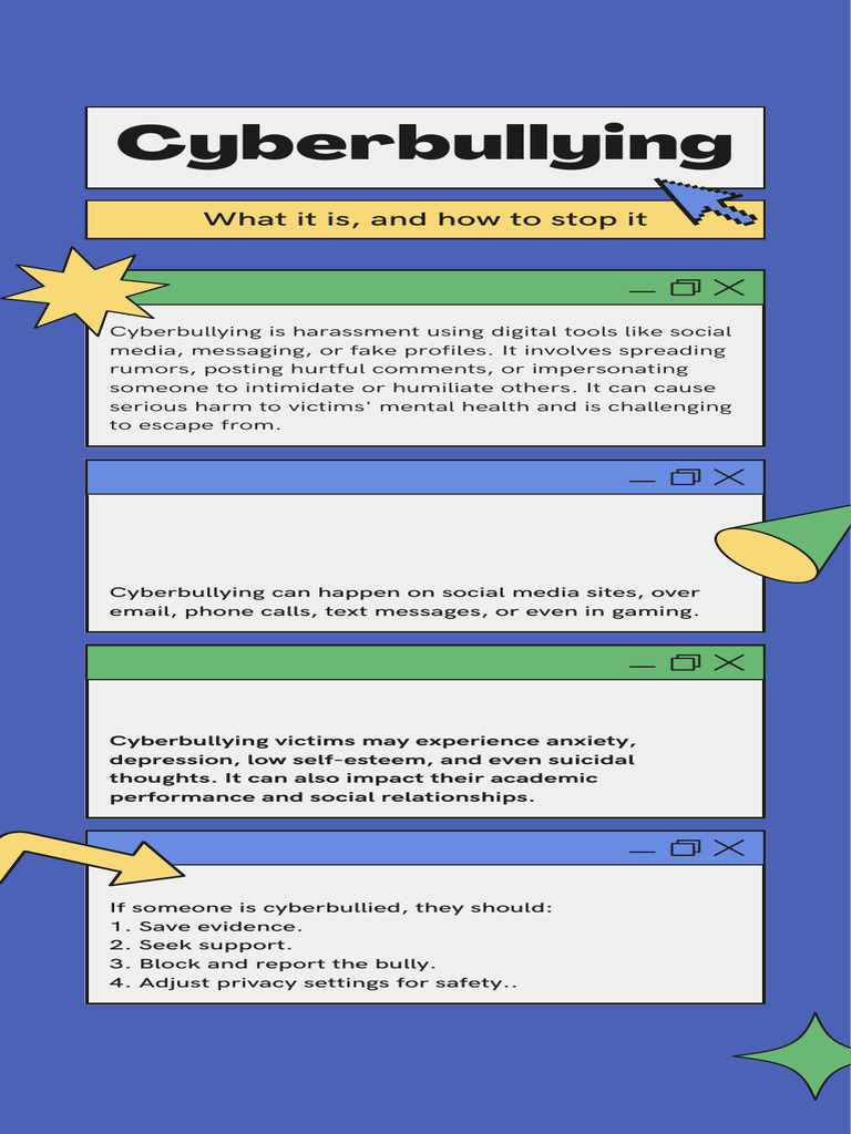 Blue Green Light Yellow Bold and Blocky Cyberbullying Informational ...