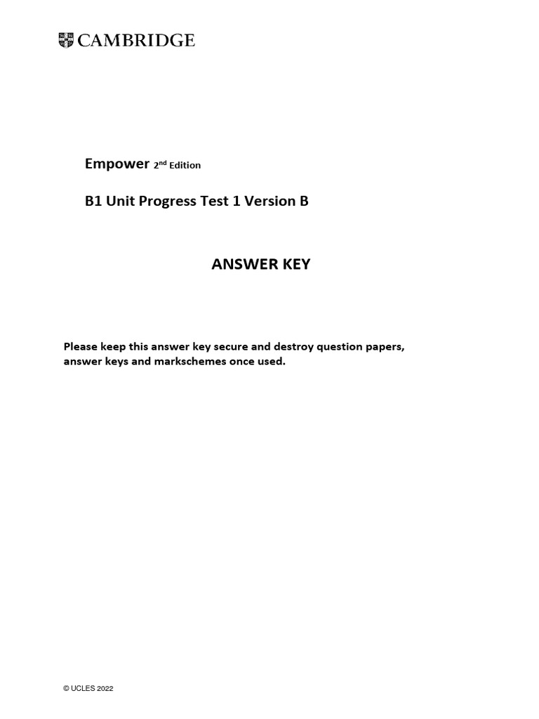 B1 Unit Progress Test 1 Answer Key | PDF