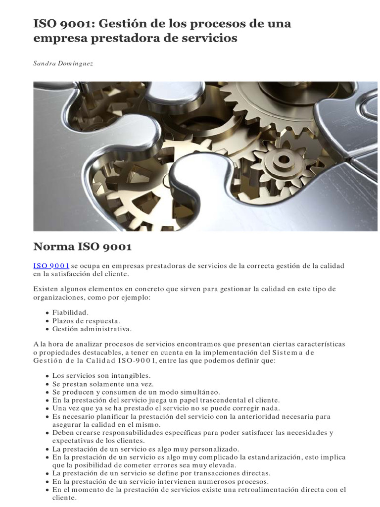 ISO 9001 - Gestión de Los Procesos de Una Empresa Prestadora de Servicios | PDF | Gestión de la ...