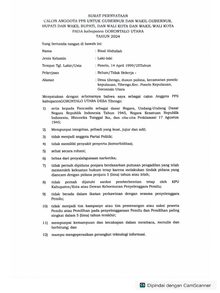 Surat Pernyataan Pps 2024 | PDF