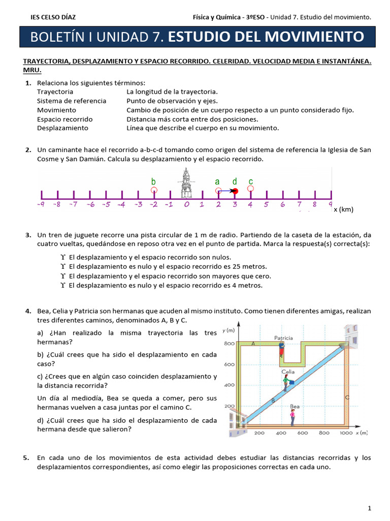 Boletín I T7.El Movimiento 3 ESO | PDF | Fuerza | Las leyes del movimiento de Newton