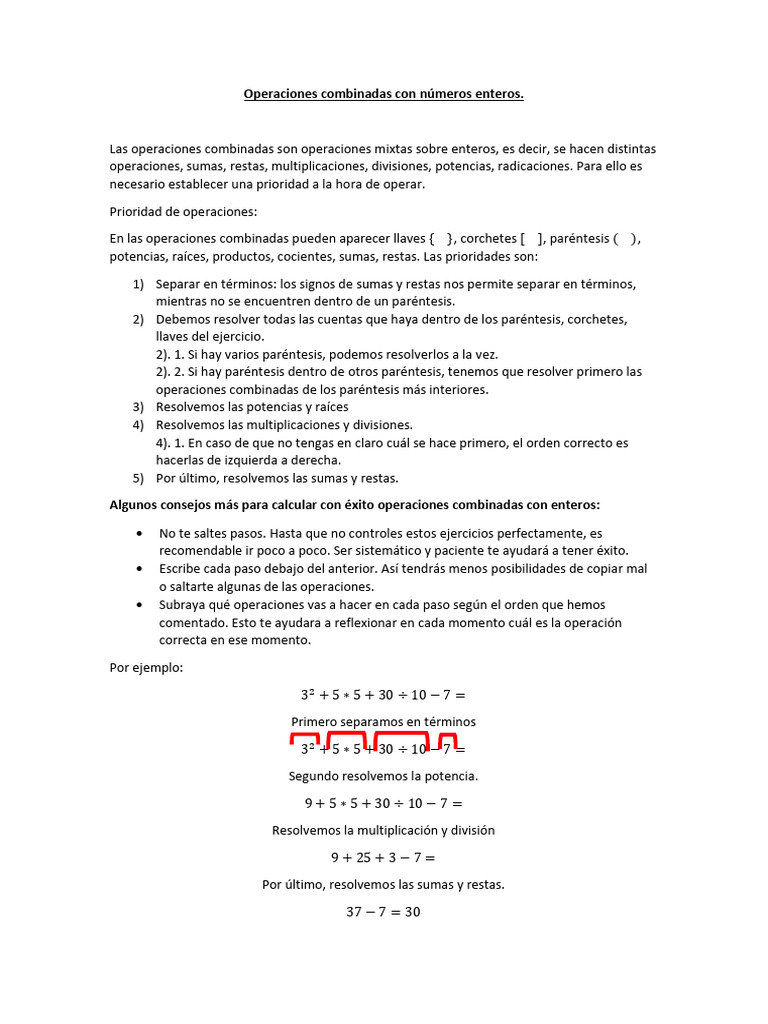 Operaciones Combinadas con Enteros | PDF | Entero | Matemáticas