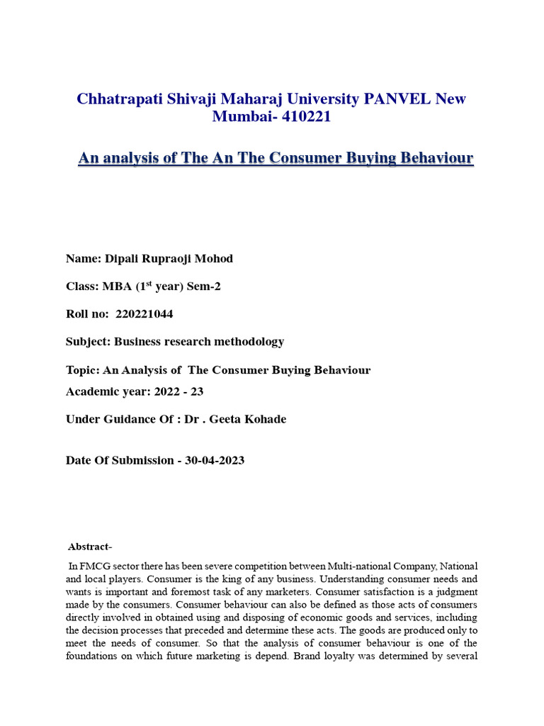 MBA Consumer Buying Analysis | PDF | Behavior | Consumer Behaviour