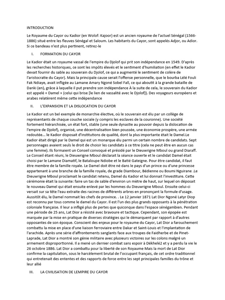 Histoire et structure du royaume du Cayor | PDF | Voyages | Droit