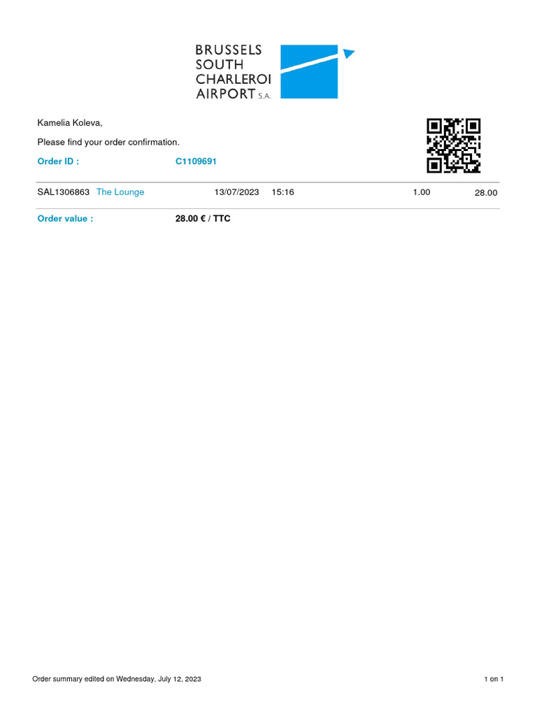 Order Confirmation for Kamelia | PDF