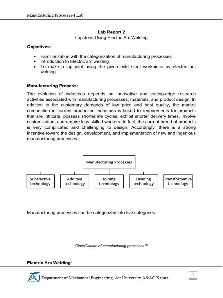 Lab 2 (Manufacturing Processes-I BEME-F22 Spring 2024ffff | PDF | Welding | Construction