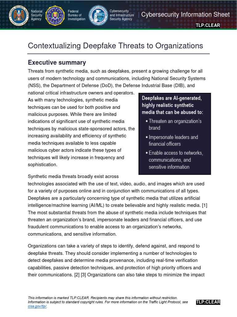 Cybersecurity Information Sheet On Deepfake Threats 1694579139 | PDF ...