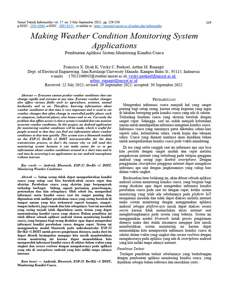 Pembuatan Aplikasi Sistem Monitoring Kondisi Cuaca | PDF