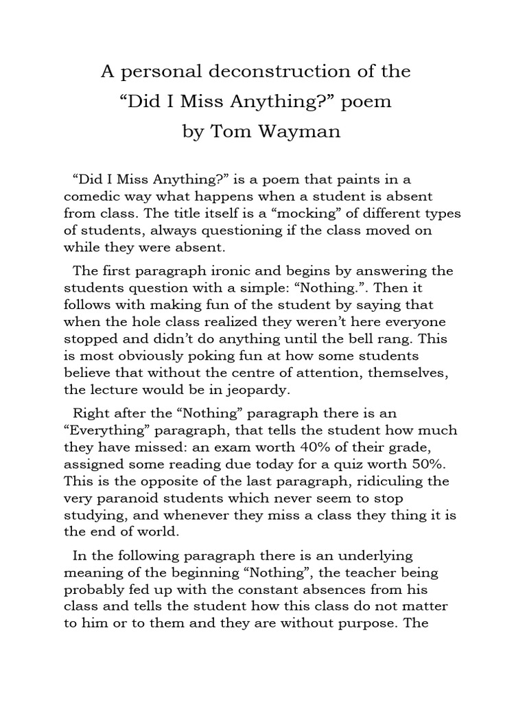 A Personal Deconstruction of The Did I Miss Anything? Poem | PDF ...