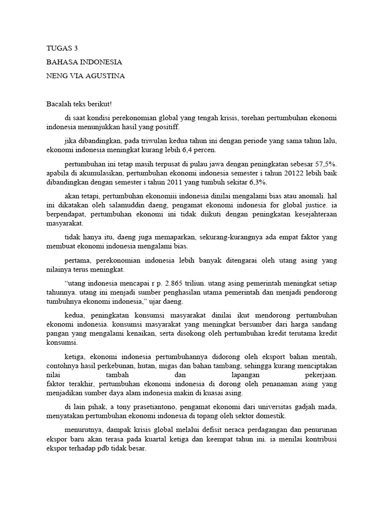 TUGAS 3 Bahasa Indonesia | PDF | Pengelolaan Keuangan & Uang | Ilmu Sosial