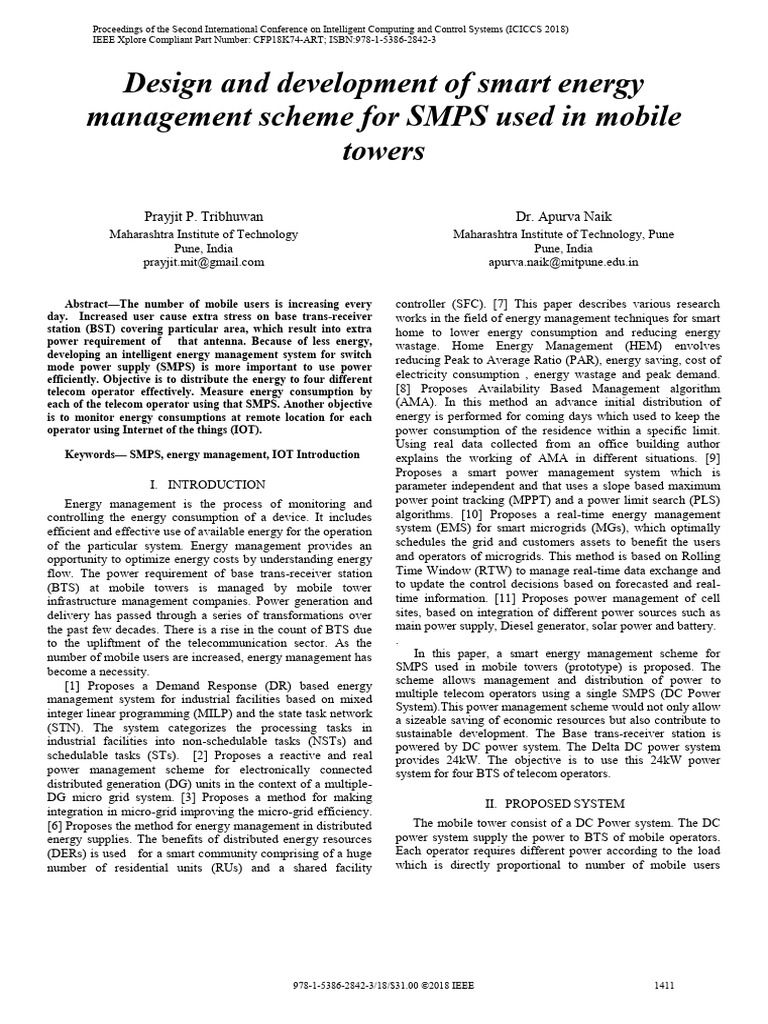 Design And Development Of Smart Energy Management Scheme For Smps Used In Mobile Towers Pdf