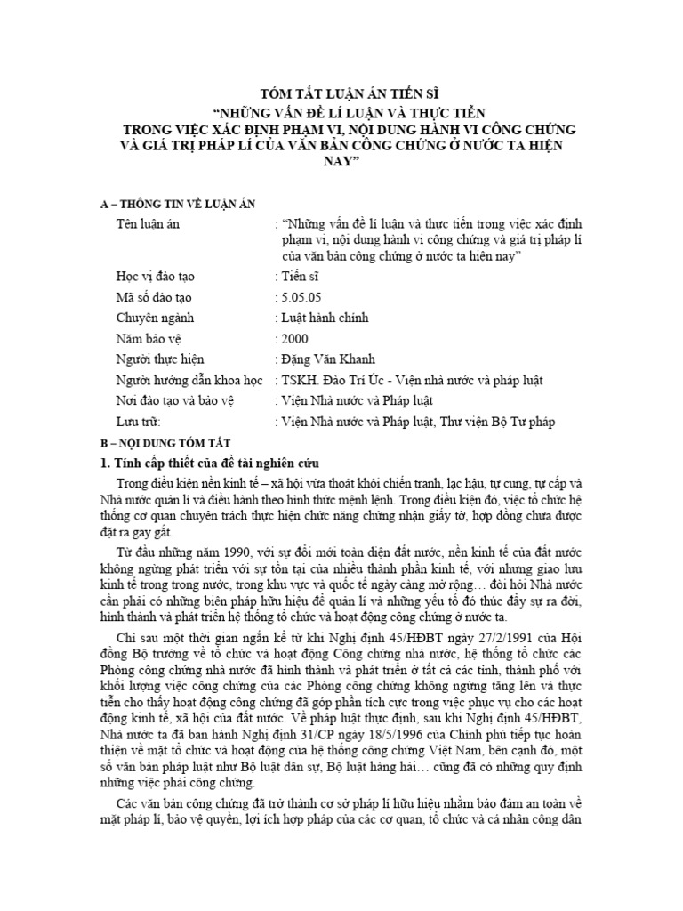 Tom Tat Luan An Tien Si Dang Van Khanh | PDF