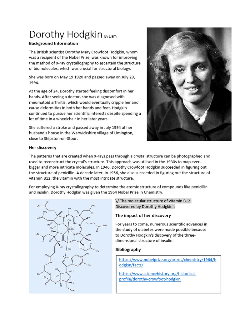 Dorothy Hodgkin: X-ray Crystallography Pioneer | PDF | Physical ...