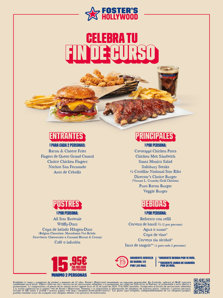 Menú Foster's Hollywood 15,95€ | PDF | Bebida