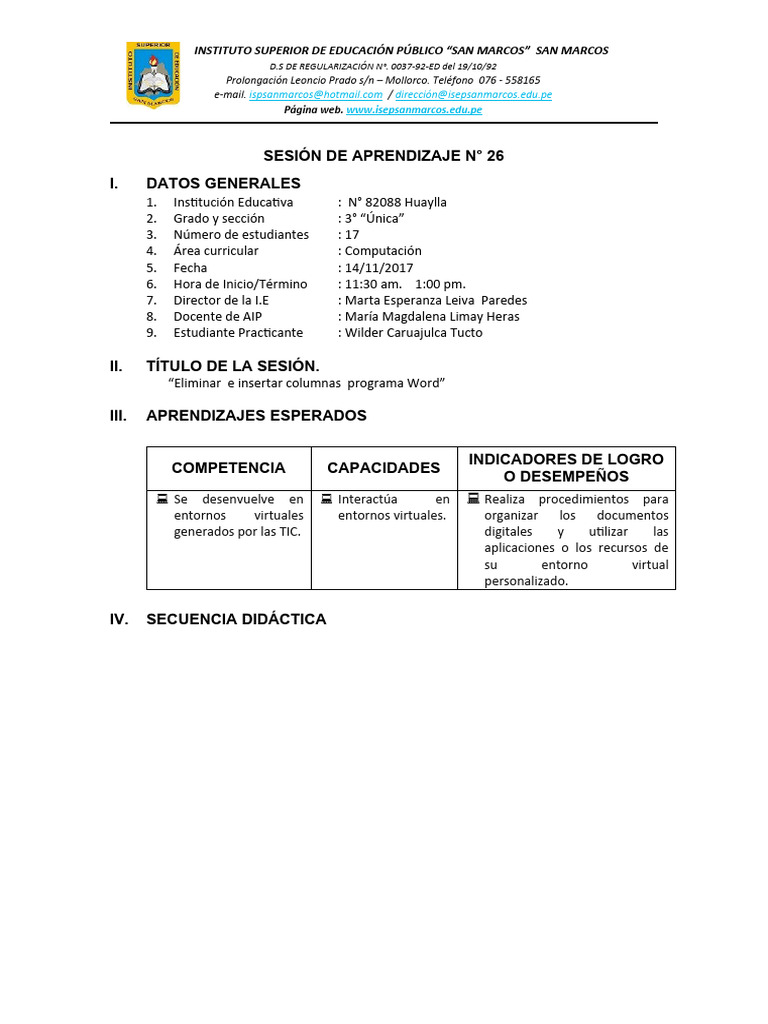 Sesión de Aprendizaje 26 | PDF | Informática