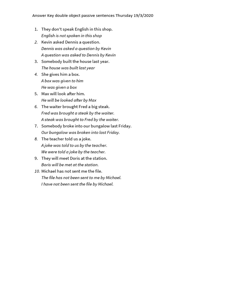 Passive Sentence Transformations | PDF