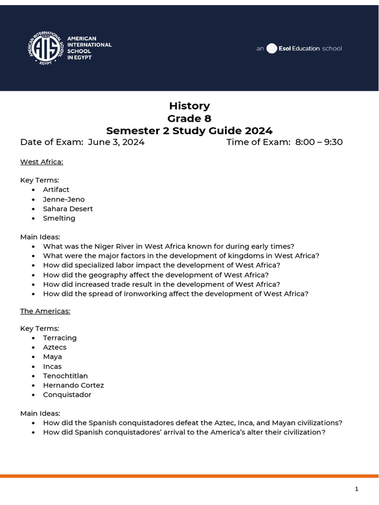 Grade 8 History Study Guide 2024 | PDF