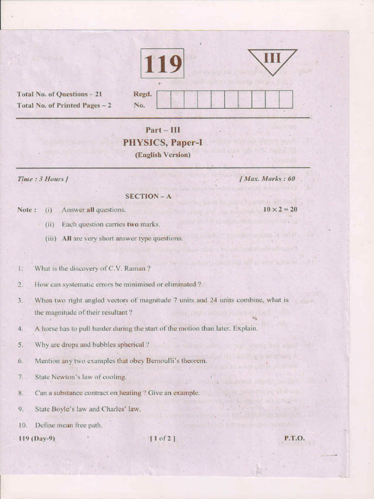 JR Physics Previous Papers | PDF