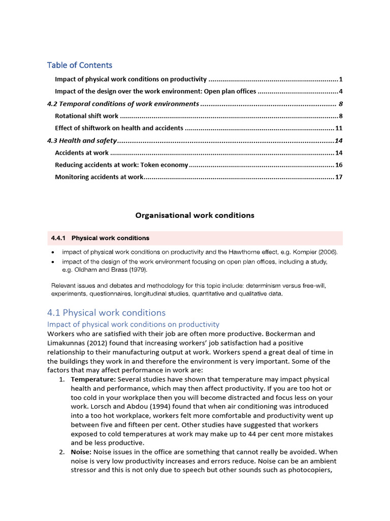 Organisational Work Conditions Notes | PDF | Shift Work | Sleep