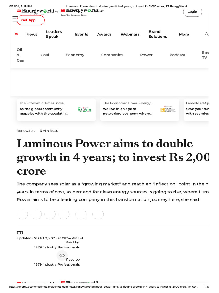 Luminous Power Aims To Double Growth in 4 Years To Invest Rs 2,000 ...