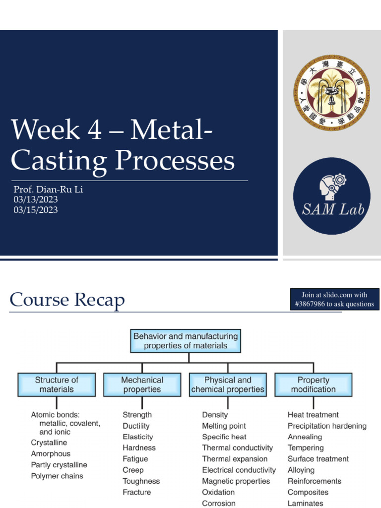 Week 4 - Metal-Casting Processes - Part 1 - With Notes | PDF | Casting ...