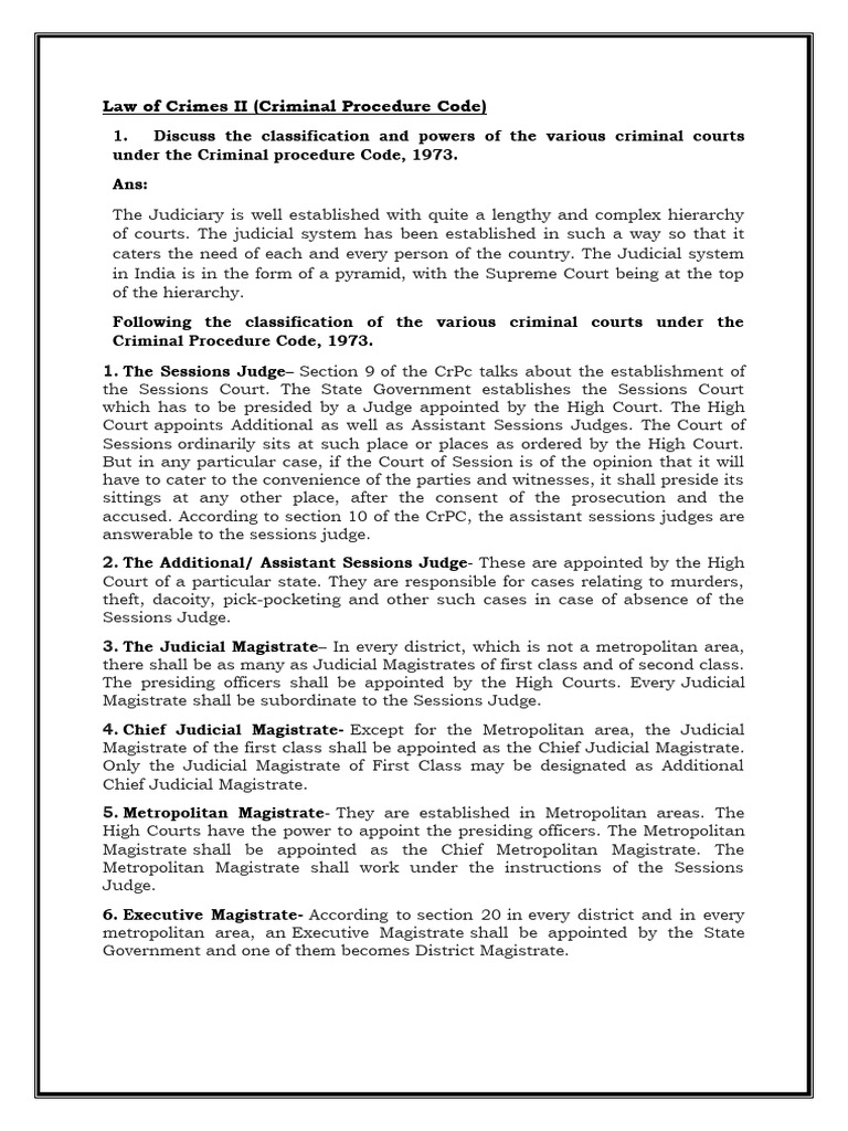 Law of Crimes II (Criminal Procedure Code) | PDF | Magistrate | Arrest