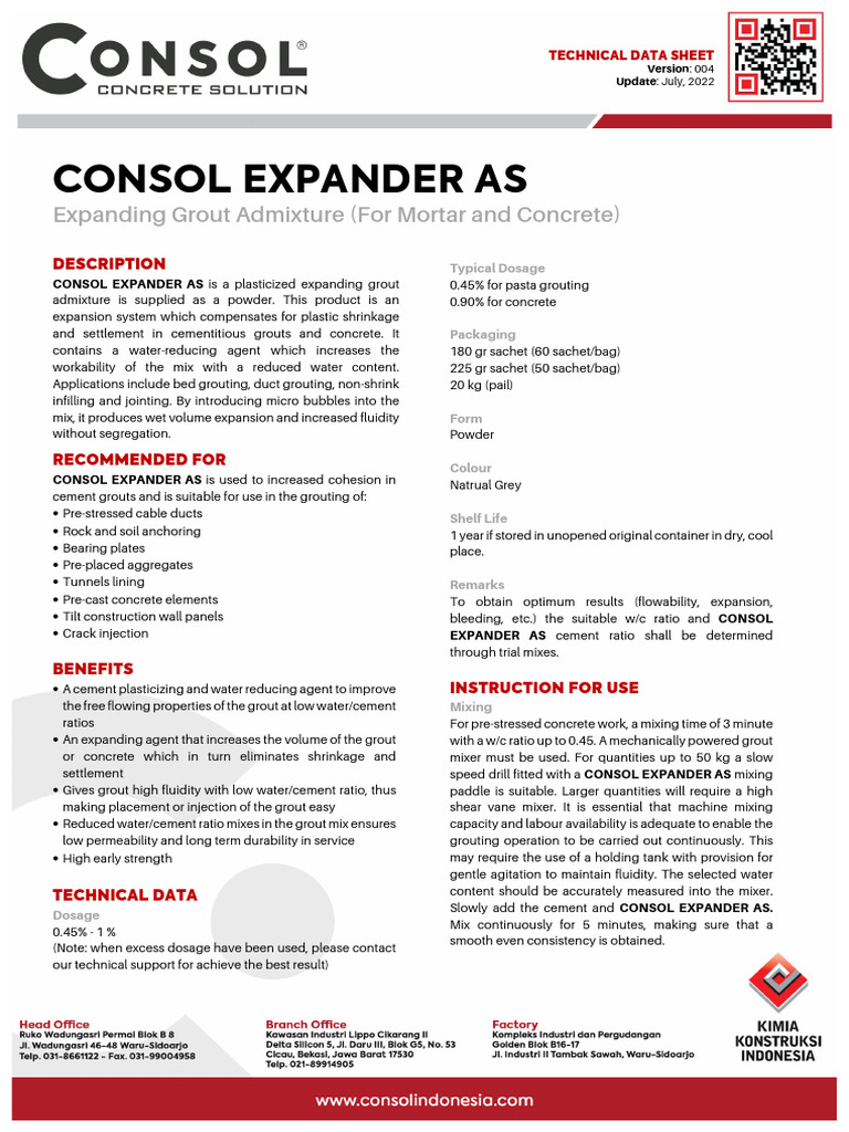 TDS Consol Expander As | PDF | Concrete | Cement