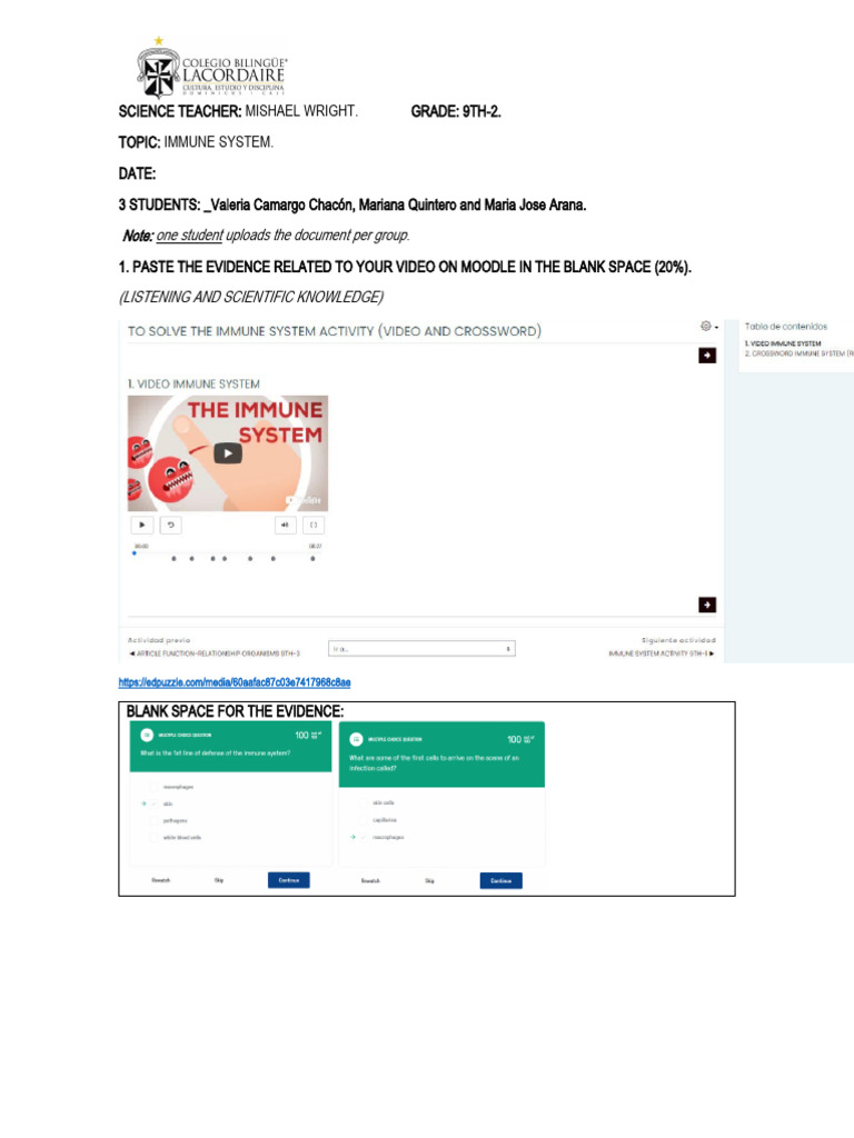 9th Grade Immune System Project Guide | PDF | Tuberculosis | Immune System