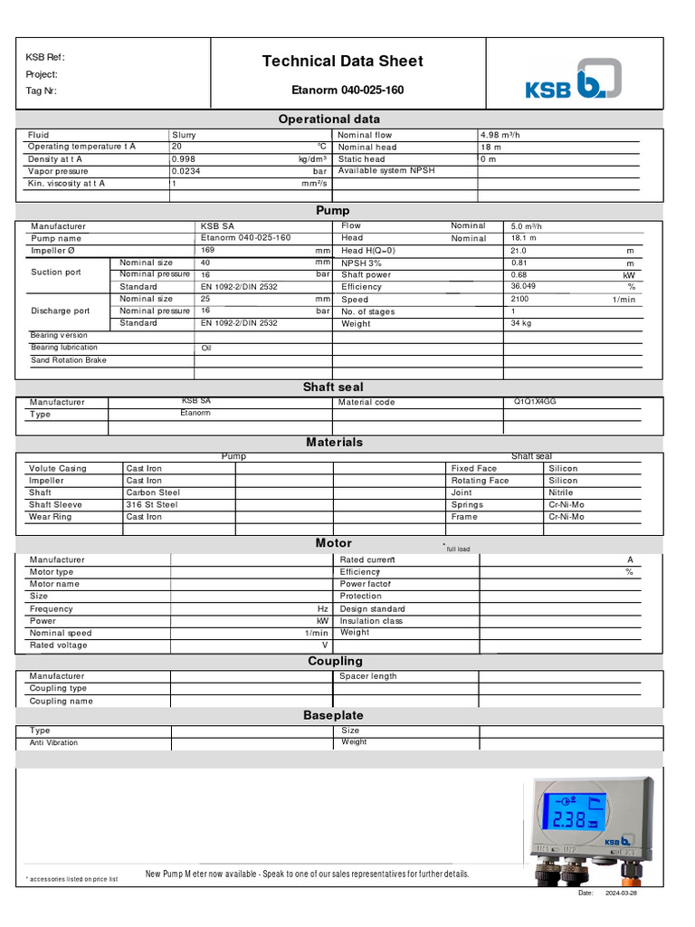 Datasheet Sample | PDF | Pump | Mechanical Engineering