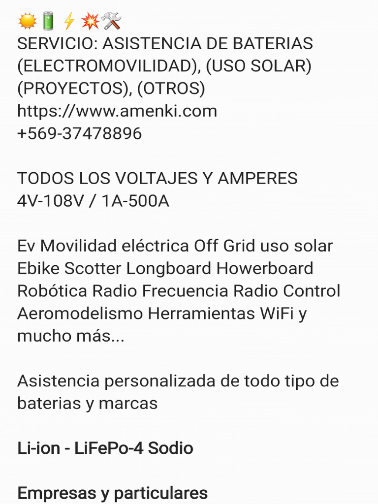 Servicio Asistencia de Baterias (Electromovilidad) Amenki Energy | PDF