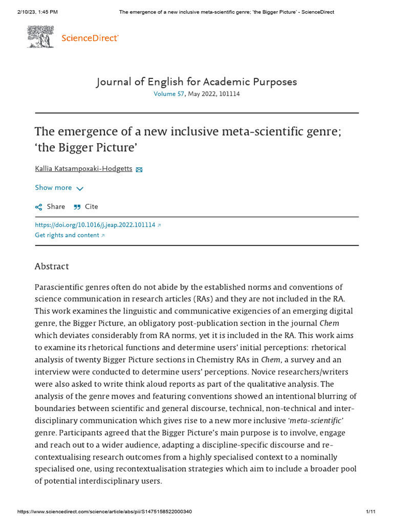 Katsampoxaki-Hodgetts 2022 The Emergence of A New Inclusive Meta-Scientific Genre The Bigger ...