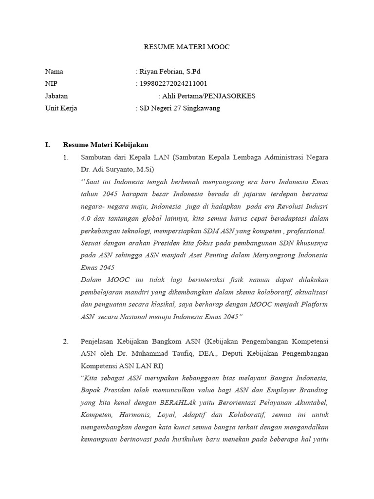 Resume Modul Kegiatan Mooc - Riyan Febrian | PDF | Karier & Perkembangan | Bisnis