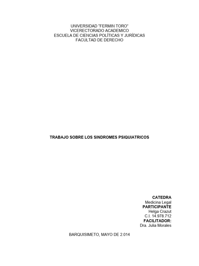 Sindromes Psiquiatricos | PDF | Derecho penal | Psicosis