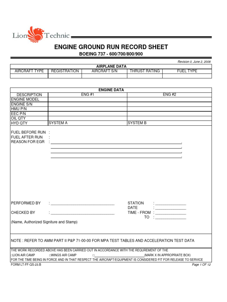 Boeing 737 Engine Ground Run Record | PDF | Aircraft | Flight Control ...