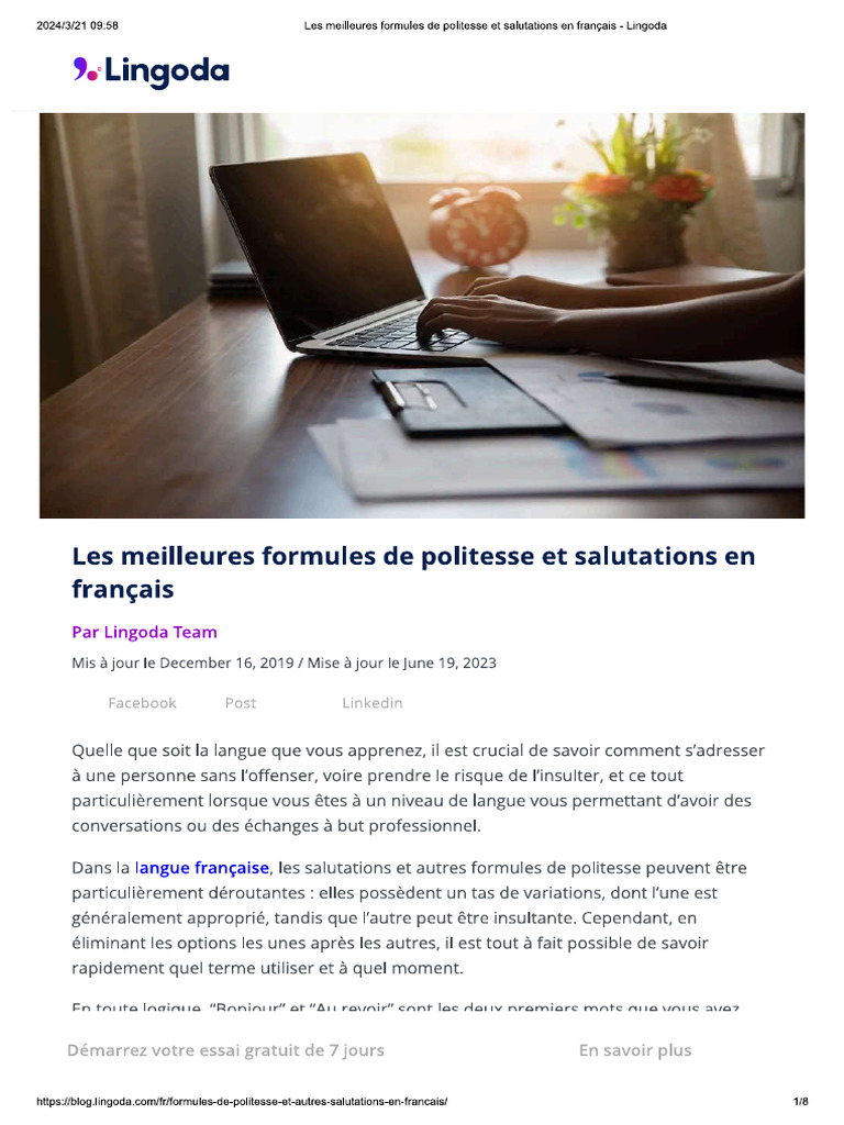 Les Meilleures Formules de Politesse Et Salutations en Français | PDF