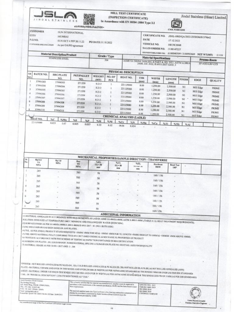 TC 8 THK SS 304 | PDF