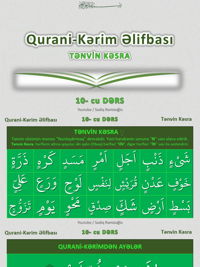 QuraniKerim Elifbasi 10 Cu DERS Tenvin Kesra | PDF