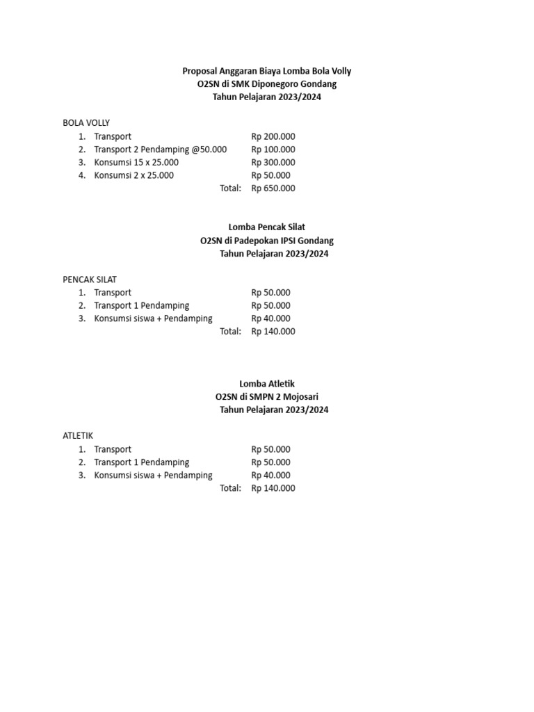 Proposal Anggaran Biaya Lomba Bola Volly | PDF