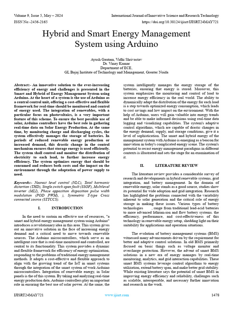 Hybrid and Smart Energy Management System Using Arduino | PDF | Power Electronics | Power Inverter
