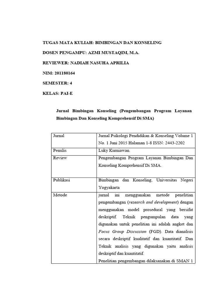 Nadiah Nasuha Aprilia - 201180164 - Review BK | PDF | Karier & Perkembangan