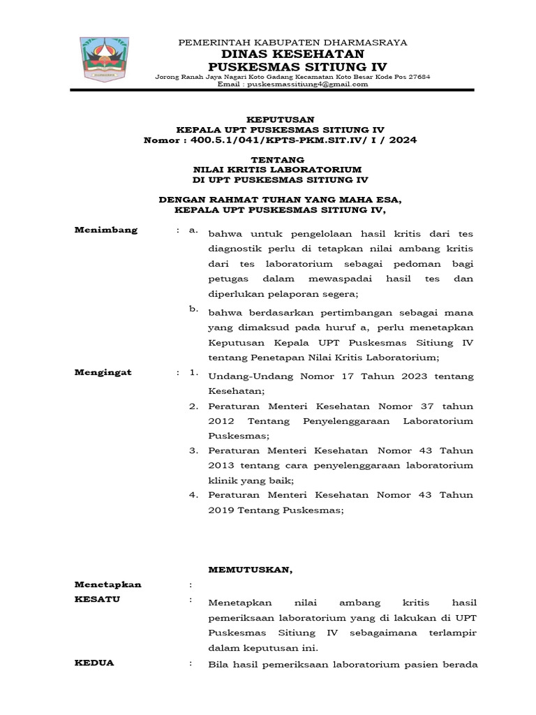 3.9.1.e SK Nilai Kritis Laboratorium | PDF