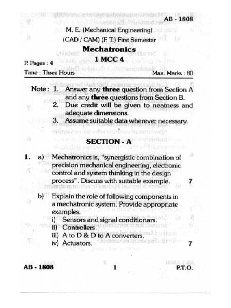 M.E.-Mech - CAM.CAD-Sem I-Mechatronics (AB-1808) | PDF