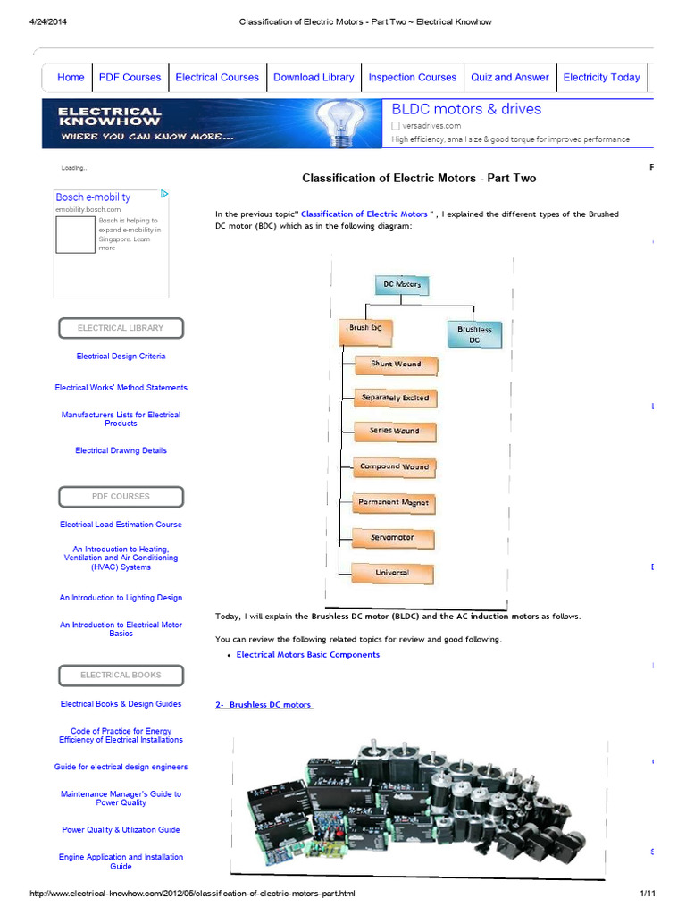 Classification of Electric Motors - Part Two Electrical Knowhow | Download Free PDF | Electric ...