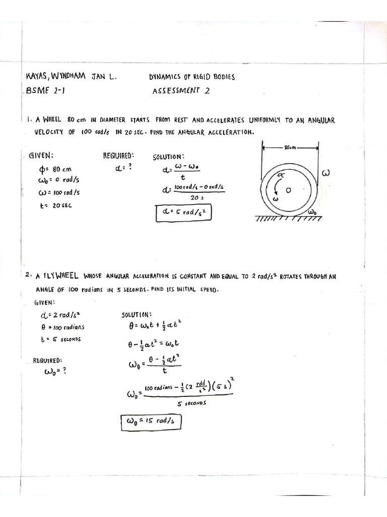 Dynamics of Rigid Bodies - Assessment 2 | PDF