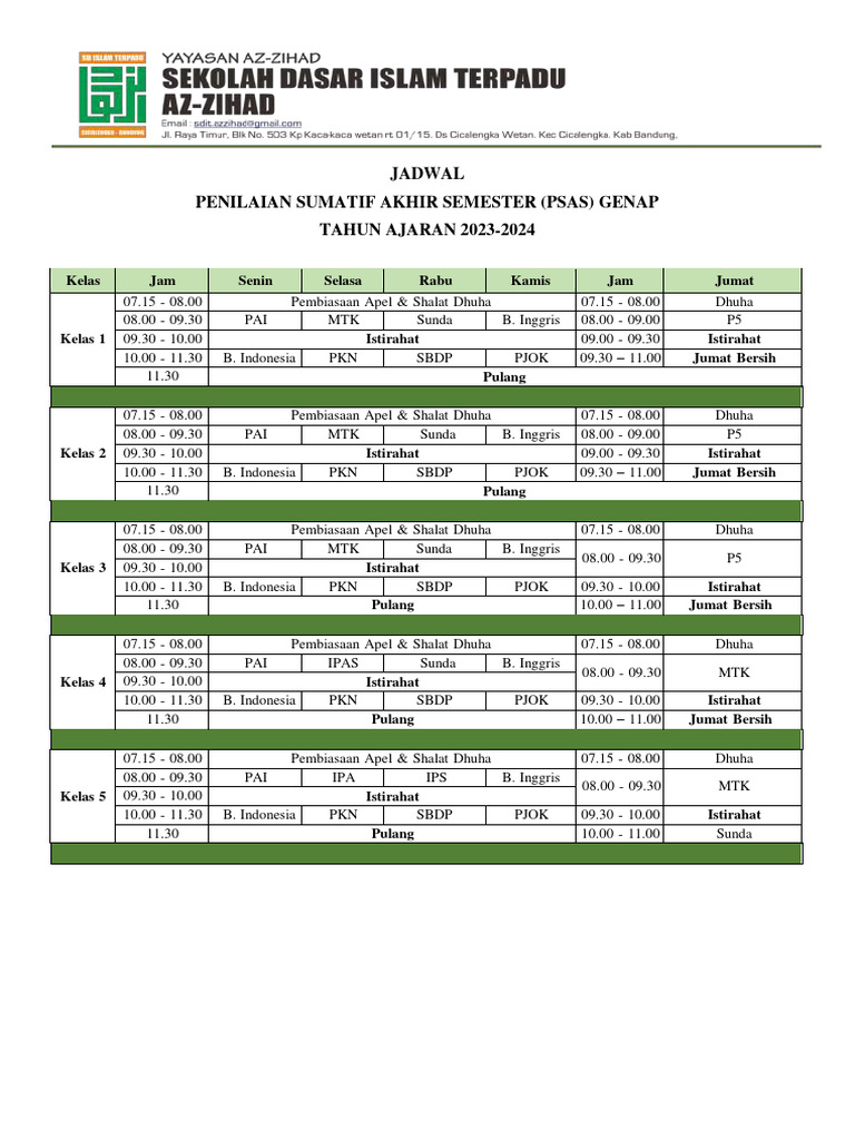 Jadwal Psas Genap 2023 2024 | PDF