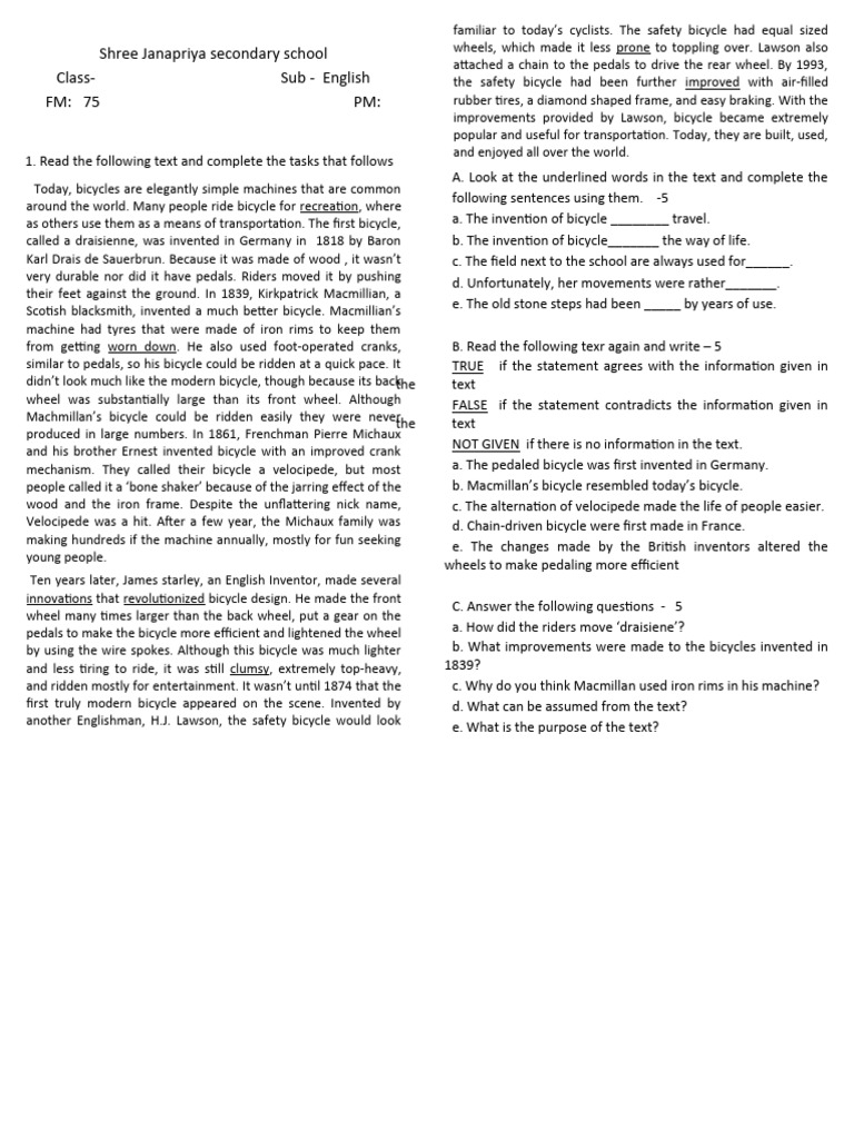 English Exam | PDF | Wheel | Private Transport