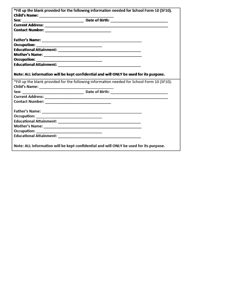 Childs Information ECCD SF10 | PDF | Wellness