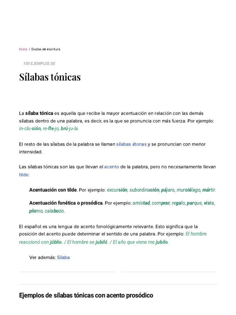 100 Ejemplos de Sílabas Tónicas | PDF | Sílaba | Palabra