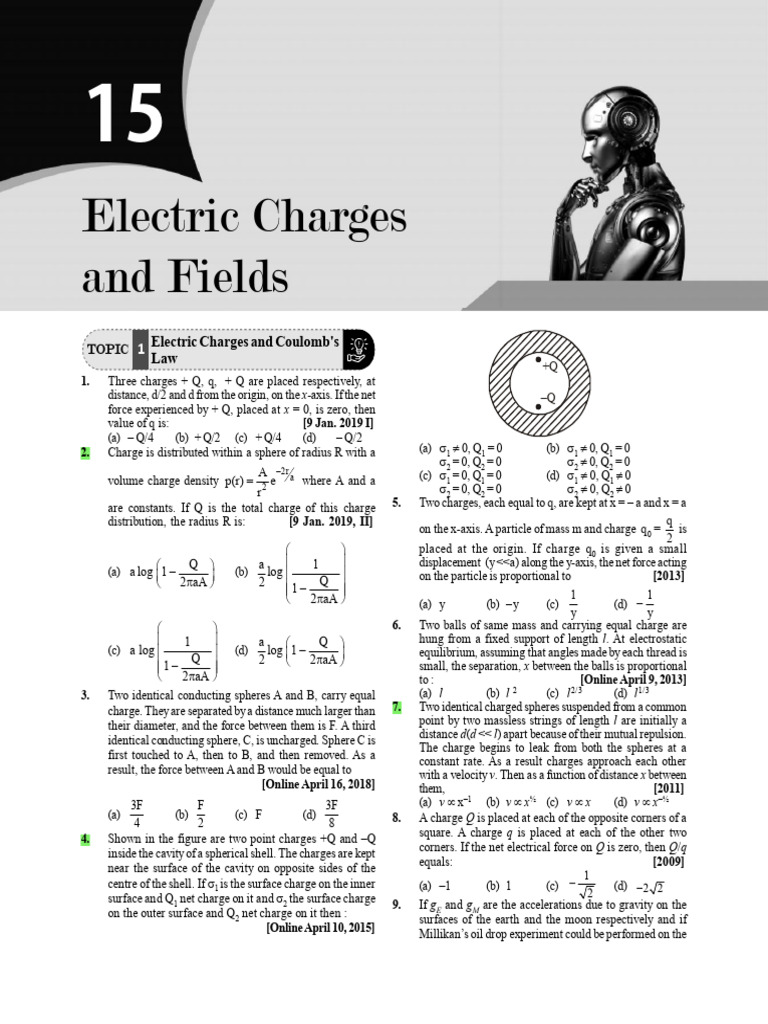 JEE MAIN PYQ Electrostatics+Capacitors | PDF | Electric Field | Force